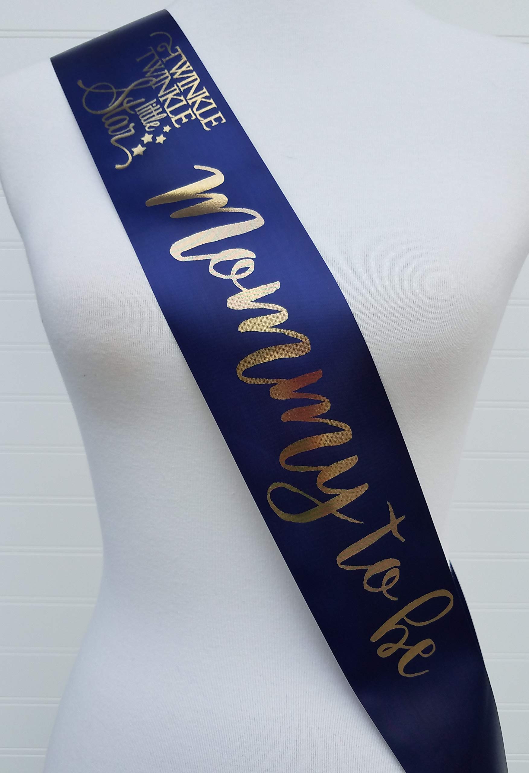 Amy's Bubbling Boutique, Inc. Twinkle Little Star Baby Shower Mommy Banner Sash & Daddy to Be Pin Navy & Gold Gift Set