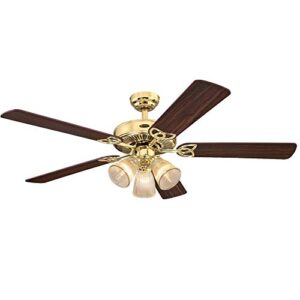 westinghouse lighting 7233800 vintage indoor ceiling fan with light, 52 inch, polished brass