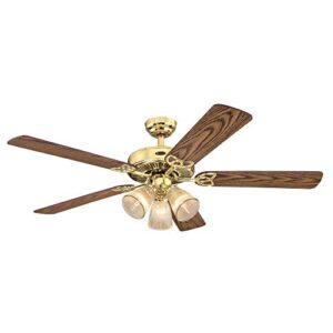 Westinghouse Lighting 7233800 Vintage Indoor Ceiling Fan with Light, 52 Inch, Polished Brass