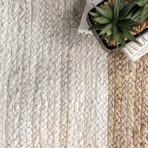 nuLOOM Eleonora Bordered 2x6 Jute Runner Rug for Dining Room Rug Neutral Rug Living Room Rug Entryway Hallway Kitchen, White/Natural