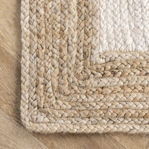 nuLOOM Eleonora Bordered 2x6 Jute Runner Rug for Dining Room Rug Neutral Rug Living Room Rug Entryway Hallway Kitchen, White/Natural