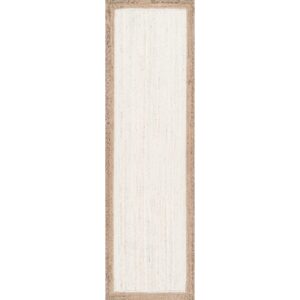 nuLOOM Eleonora Bordered 2x6 Jute Runner Rug for Dining Room Rug Neutral Rug Living Room Rug Entryway Hallway Kitchen, White/Natural