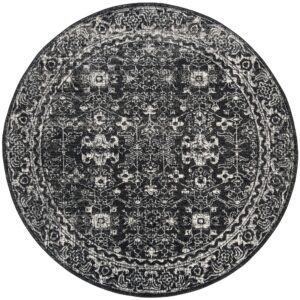 SAFAVIEH Evoke Collection 3' Round Charcoal / Ivory EVK270K Shabby Chic Distressed Non-Shedding Dining Room Entryway Foyer Living Room Bedroom Area Rug