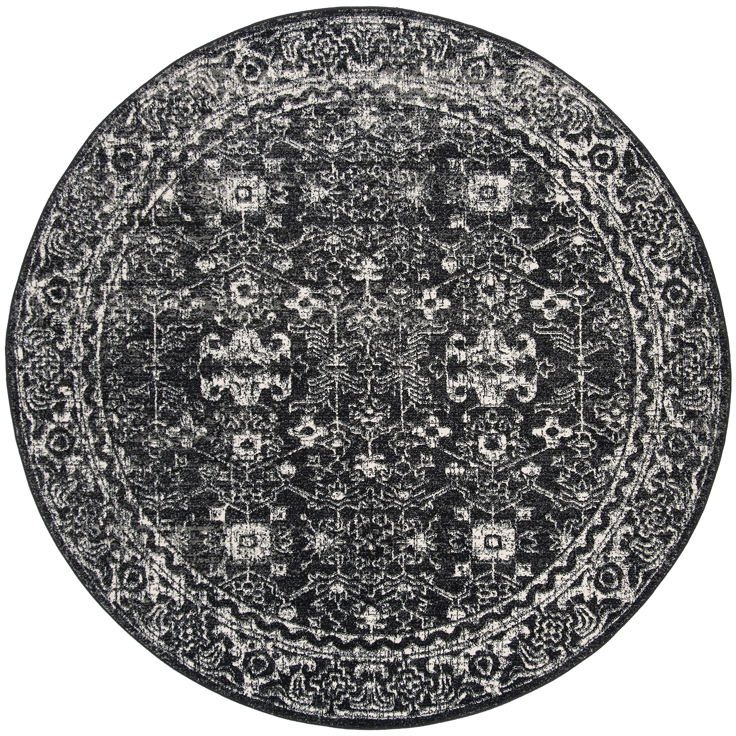 SAFAVIEH Evoke Collection 3' Round Charcoal / Ivory EVK270K Shabby Chic Distressed Non-Shedding Dining Room Entryway Foyer Living Room Bedroom Area Rug