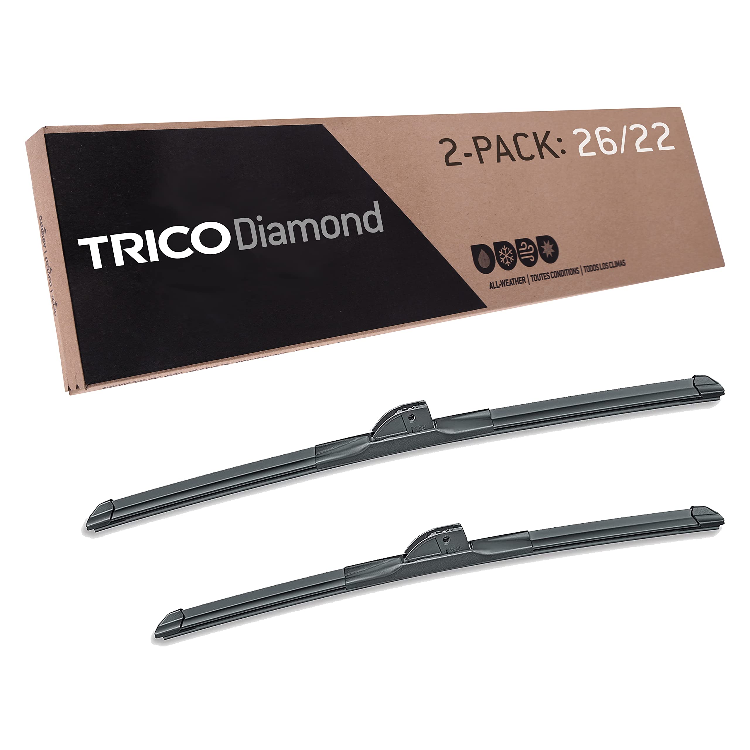 TRICO Diamond™ (25-2622) 26 Inch & 22 inch pack of 2 High Performance Automotive Replacement Windshield Wiper Blades For My Car Super Premium All Weather Beam Blade for Select Vehicle Models