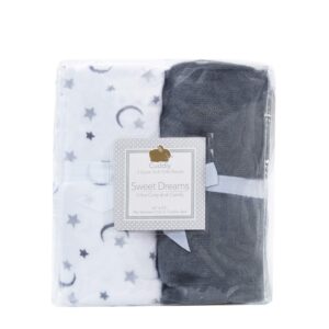 Cozy Fleece Microplush Super Soft Fitted Crib Sheets (Set of 2), Grey/White with Moon & Stars (93CK2FNLFLCP01028x52)