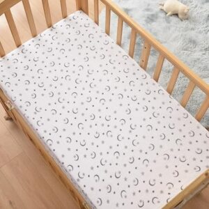 Cozy Fleece Microplush Super Soft Fitted Crib Sheets (Set of 2), Grey/White with Moon & Stars (93CK2FNLFLCP01028x52)