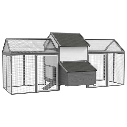 PawHut 100" Chicken Coop Wooden Chicken House Large Rabbit Hutch Poultry Cage Hen Pen Backyard with Double Run, Nesting Box