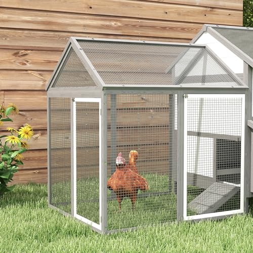 PawHut 100" Chicken Coop Wooden Chicken House Large Rabbit Hutch Poultry Cage Hen Pen Backyard with Double Run, Nesting Box