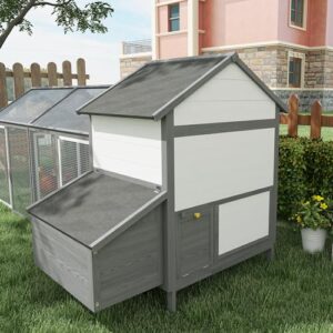 PawHut 100" Chicken Coop Wooden Chicken House Large Rabbit Hutch Poultry Cage Hen Pen Backyard with Double Run, Nesting Box