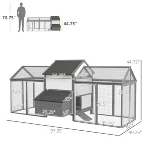 PawHut 100" Chicken Coop Wooden Chicken House Large Rabbit Hutch Poultry Cage Hen Pen Backyard with Double Run, Nesting Box