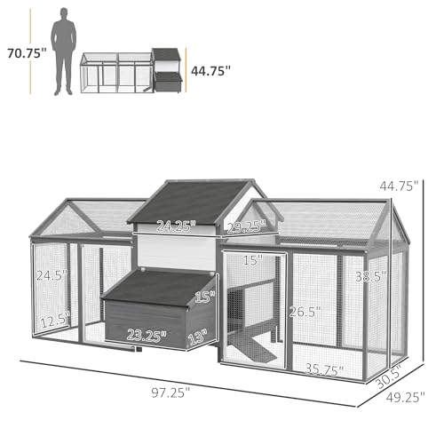 PawHut 100" Chicken Coop Wooden Chicken House Large Rabbit Hutch Poultry Cage Hen Pen Backyard with Double Run, Nesting Box