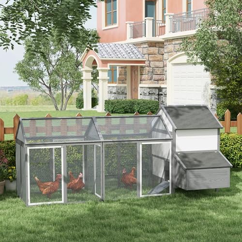 PawHut 100" Chicken Coop Wooden Chicken House Large Rabbit Hutch Poultry Cage Hen Pen Backyard with Double Run, Nesting Box