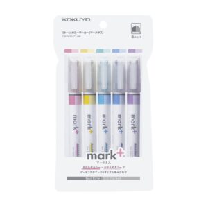 kokuyo mark+ two colors highlighter of similar shades, 5-pack of pink, blue, green, purple, and yellow, japan import (pm-mt100-5s)