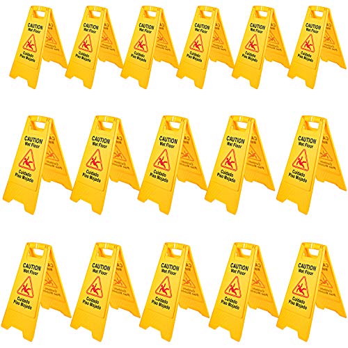 BestEquip 16 Pack Wet Floor Sign, 25" Caution Signs Wet Floor, Fold-Out Wet Floor Sign Bilingual, Double Sided Wet Floor Cones, Wet Sign Floor Sign for Restaurant Restroom Office