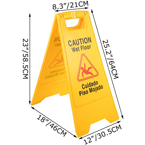 BestEquip 16 Pack Wet Floor Sign, 25" Caution Signs Wet Floor, Fold-Out Wet Floor Sign Bilingual, Double Sided Wet Floor Cones, Wet Sign Floor Sign for Restaurant Restroom Office