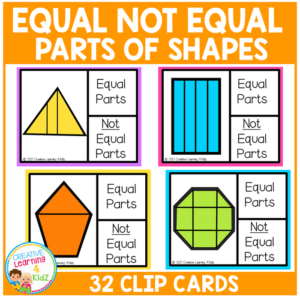 equal and not equal parts of shapes clip cards