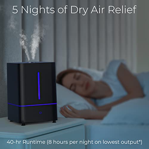 Everlasting Comfort: Cool Mist Humidifier for Bedroom 4L - Large Room, Filterless Humidifier with Essential Oil Diffuser, Easy Clean & Quiet, Black