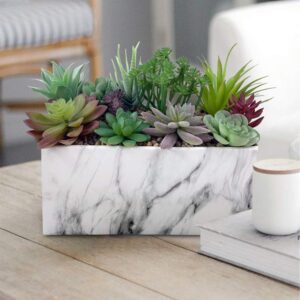 greenboxx ceramic-marble artificial succulent planter set - 11 piece flora faux potted succulent arrangement for modern home, kitchen, table, wall hanging, and wedding decor