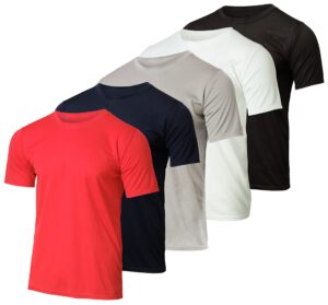 5 pack:men’s mesh active wear t-shirt essentials performance workout gym training quick dry fit dri tech breathable short sleeve crew under shirt athletic sport running top exercise spf- set 5 l