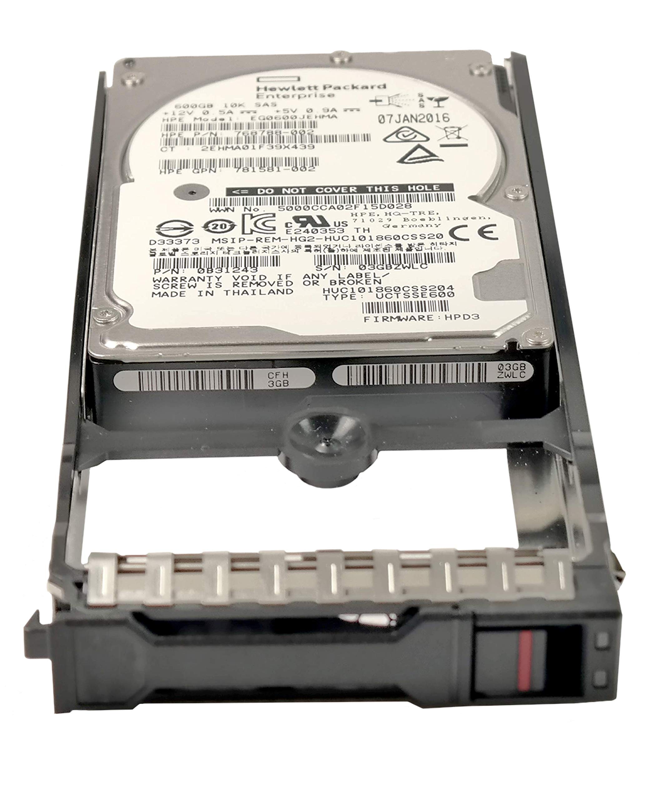 HPE 600GB EG0600JEHMA 768788-002 781581-002 HUC101860CSS204 0B31243 SAS 2.5" SFF with 5697-3141 5697-3149 C3598 CAV Tray Caddy