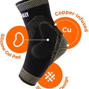 NeoAlly Copper Ankle Support Brace Compression Sleeve with Silicone Gel Reduce Foot Swelling Pain Relief from Plantar Fasciitis and Achilles Tendon (Medium - 1 Pair)