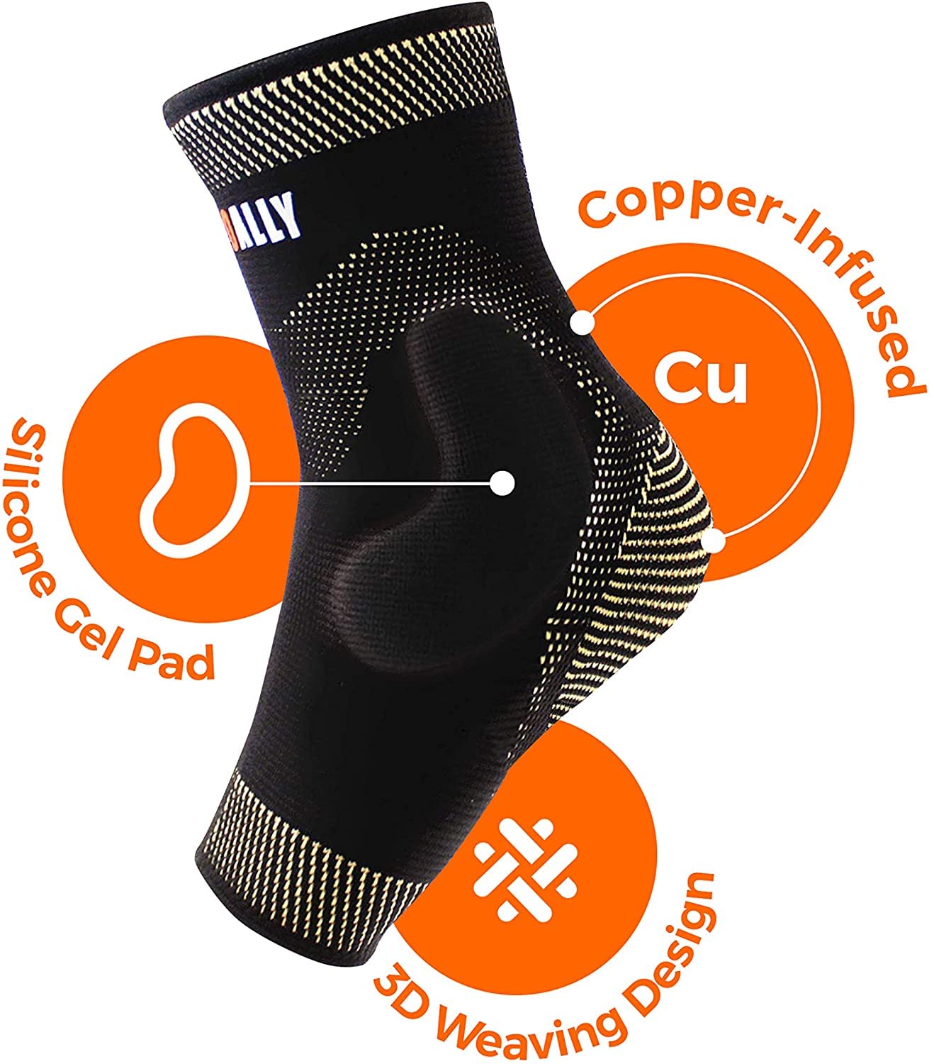 NeoAlly Copper Ankle Support Brace Compression Sleeve with Silicone Gel Reduce Foot Swelling Pain Relief from Plantar Fasciitis and Achilles Tendon (Medium - 1 Pair)