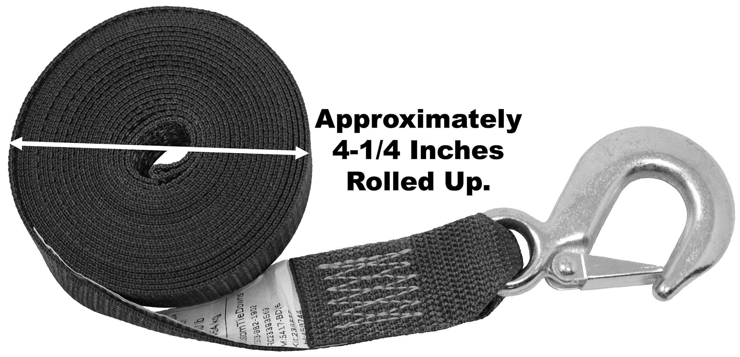 CustomTieDowns 1.5 Inch x 16 Foot Replacement Boat Winch Strap, Boat Hook On One End, 1 Inch Loop Opening On The Opposite End for Attachment to Winch. (Black)