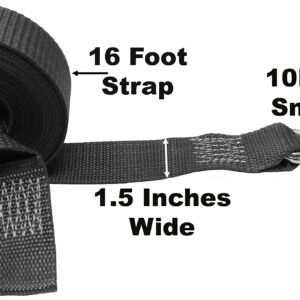 CustomTieDowns 1.5 Inch x 16 Foot Replacement Boat Winch Strap, Boat Hook On One End, 1 Inch Loop Opening On The Opposite End for Attachment to Winch. (Black)