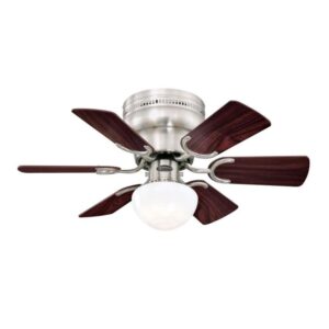 westinghouse hadley 30 inch brushed nickel finish ceiling fan with 6 reversible blades and bowl light kit with 1 candelabra base light bulb