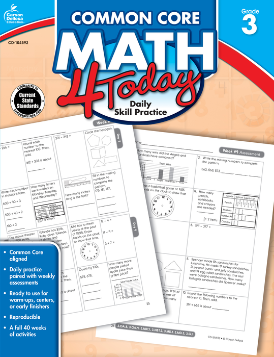 Carson Dellosa | Common Core Math 4 Today Workbook | Grade 3, Printable