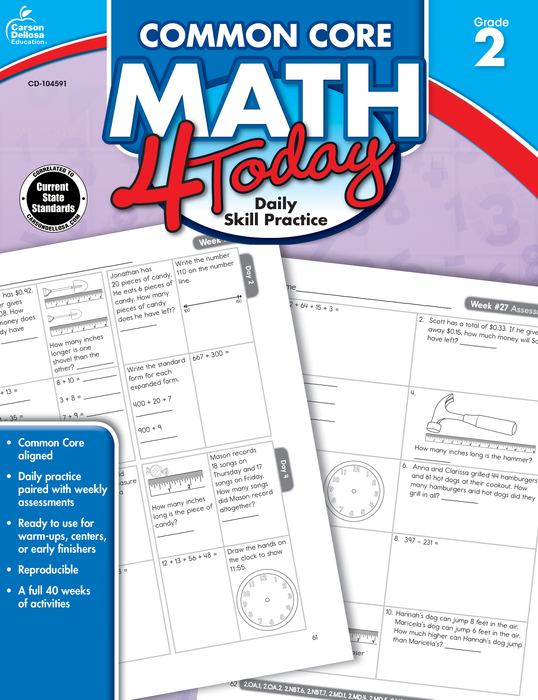 Carson Dellosa, Common Core Math 4 Today Workbook, Grade 2, Printable