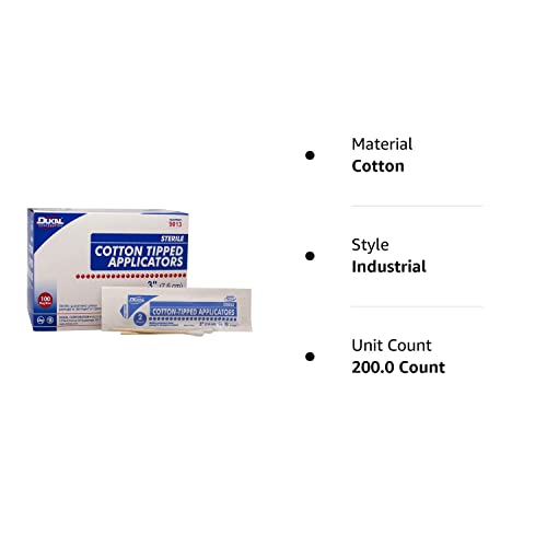 Dukal Cotton Tipped Applicators 3". Pack of 200 Swabsticks Wood Shaft. 100% Cotton Tip, Sterile Swabsticks for Medical Applications. Single use Wood Sticks with Single Tip, 9013