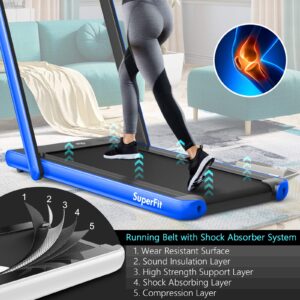 Goplus 2 in 1 Folding Treadmill with Dual Display, 2.25HP Superfit Under Desk Electric Pad Treadmill, Installation-Free, Blue Tooth Speaker, APP Control, Remote Control, Walking Jogging for Home