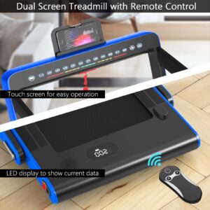 Goplus 2 in 1 Folding Treadmill with Dual Display, 2.25HP Superfit Under Desk Electric Pad Treadmill, Installation-Free, Blue Tooth Speaker, APP Control, Remote Control, Walking Jogging for Home