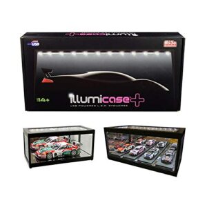 Collectible Display Show Case Illumicase+ with LED Lights and Mirror Base and Back for 1/64 1/43 1/32 1/24 1/18 Scale Models by Illumibox MJ7710 , Black