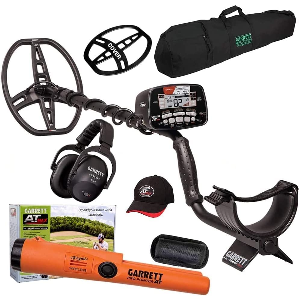 Garrett AT MAX Metal Detector with Pro-Pointer at Z-Lynk and Carry Bag, Hat