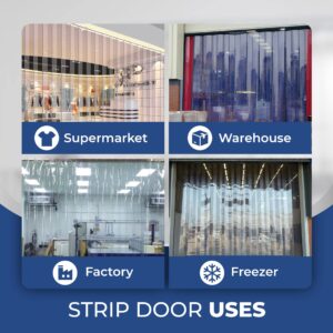 Strivide - Strip Door Curtain Kit - 42 in.(3 ft 6 in) Width X 84 in.(7 ft) Height - Clear Smooth 8" Wide x .08 in. Thick PVC Strip 50% Overlap - Complete Plastic Strip Door Kit - Universal Hanger