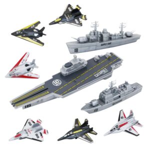 deao aircraft carrier toy military naval ship play set with small scale planes toy, supply ship,great battleship toys army men toys for boys girls kids