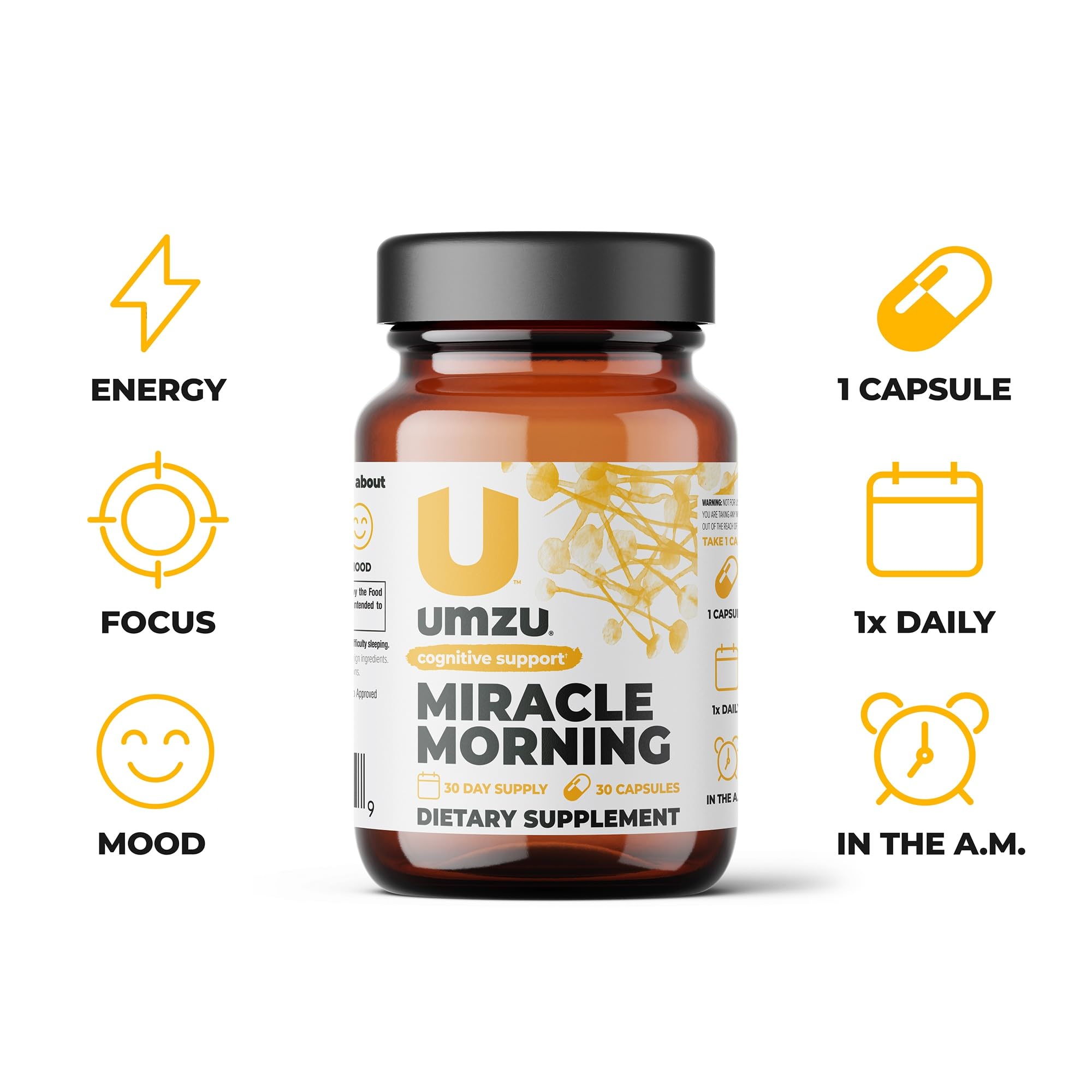 UMZU Miracle Morning - Natural Energy Supplements - with Caffeine, L-Theanine, Thiamin & More - Focus & Energy Pills - 30 Day Supply - 30 Capsules