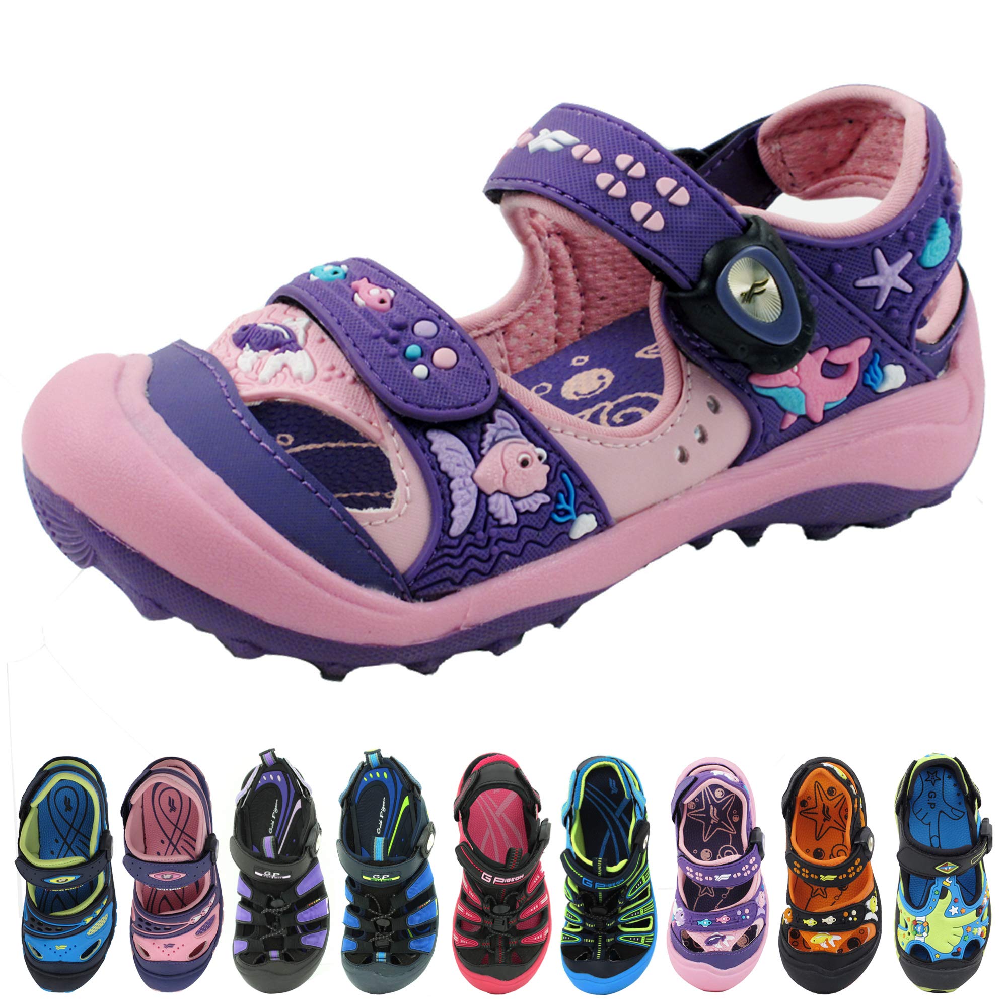 Gold Pigeon Shoes Magnetic Closure Kids Closed Toe Sandals for Girl: 7610 Purple Pink, EU31 (Little Kid Size 1-1.5)