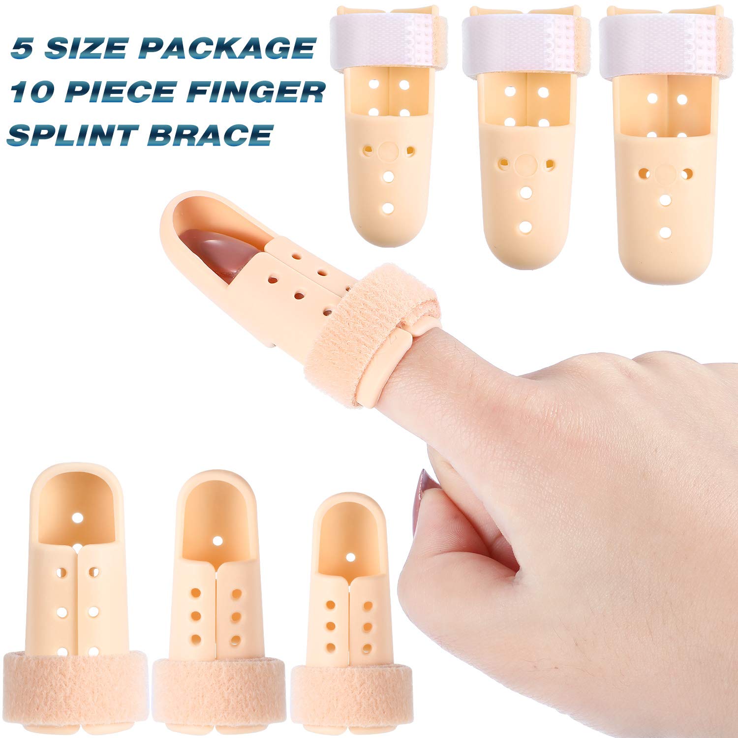 10 Pieces Finger Splint Mallet Finger Support Finger Splint Brace Plastic Finger Support Protector for Adjustable Finger Immobilizer for Basketball Finger Joint Protection, 5 Sizes