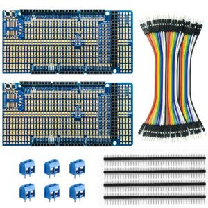 electrocookie proto shield kit compatible with arduino mega r3, stackable diy expansion prototype pcb (2 pack)