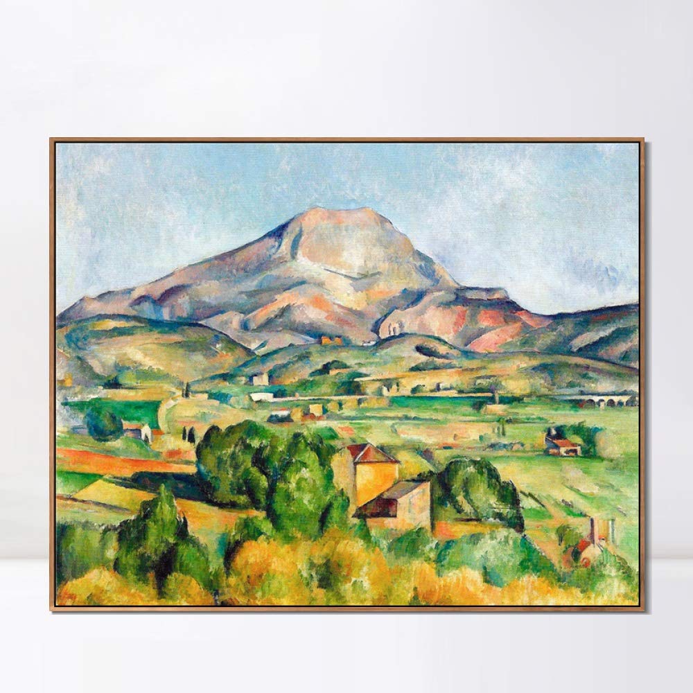 INVIN ART Framed Canvas Giclee Print Art Mont Sainte-Victoire seen from Bellevue by Paul Cezanne Wall Art Living Room Home Office Decorations(Wood Color Slim Frame,32"x40")