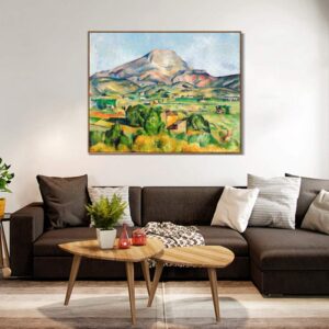 INVIN ART Framed Canvas Giclee Print Art Mont Sainte-Victoire seen from Bellevue by Paul Cezanne Wall Art Living Room Home Office Decorations(Wood Color Slim Frame,32"x40")