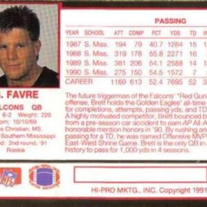 1991 Action Packed Rookie Update Football #21 Brett Favre RC Rookie Card Atlanta Falcons Official Embossed"3-D" NFL Trading Card