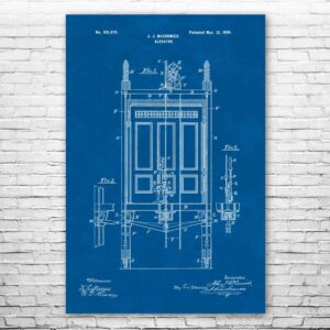 elevator poster print, industrial art, architect gift, elevator blueprint, mechanical decor, contractor gift blueprint (8 inch x 10 inch)