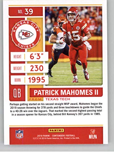 2019 Panini Contenders NFL Season Ticket Football #39 Patrick Mahomes II Kansas City Chiefs Official NFL Trading Card From Panini America