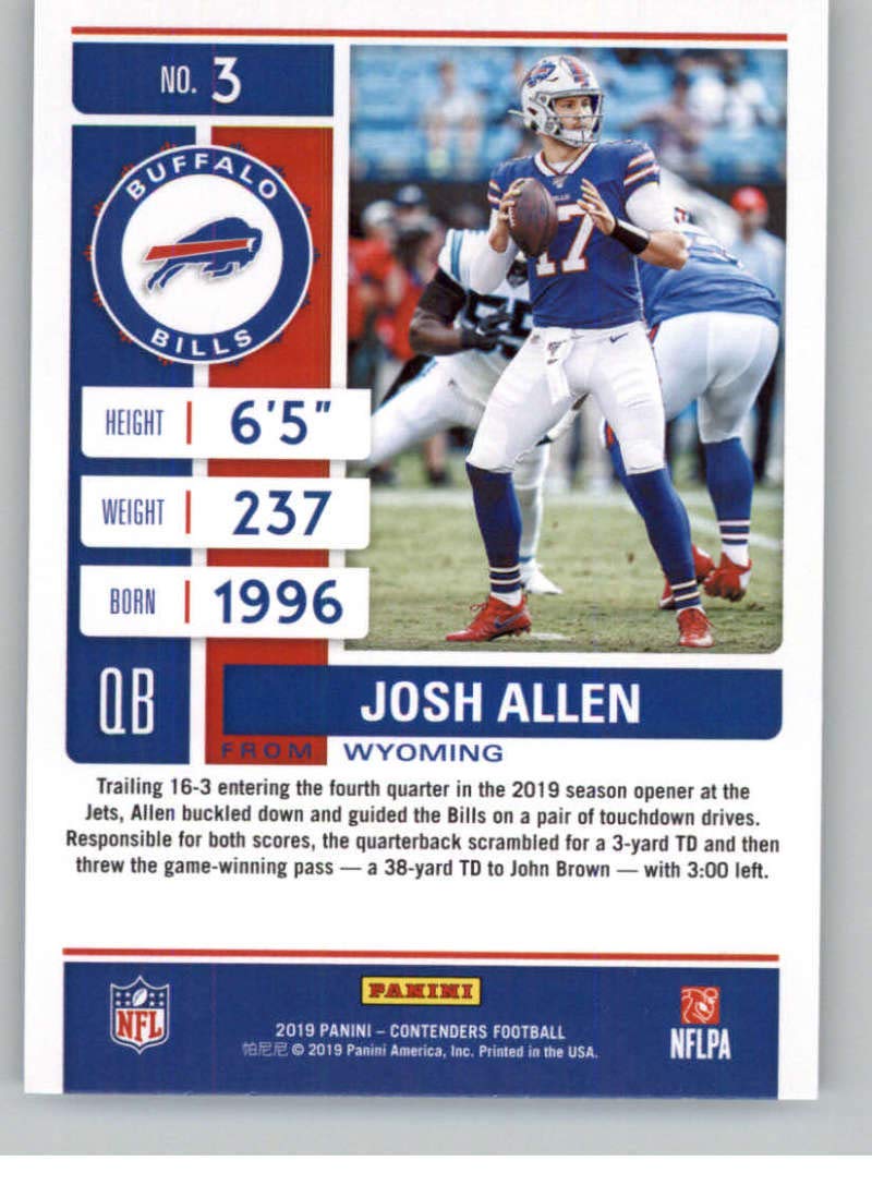 2019 Panini Contenders NFL Season Ticket Football #3 Josh Allen Buffalo Bills Official NFL Trading Card From Panini America