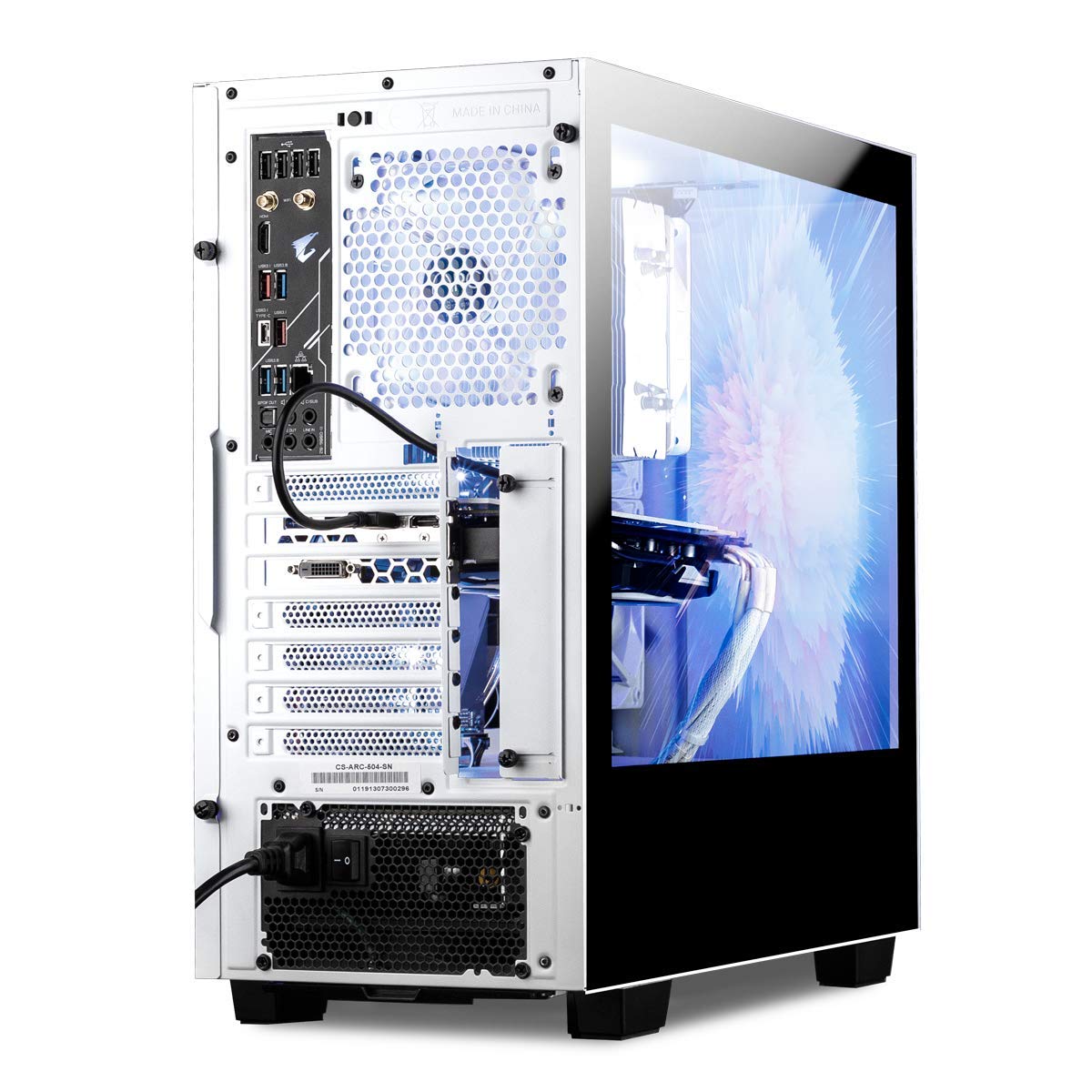 iBUYPOWER Snowblind S 19" Translucent Customizable Side-Panel LCD Display 1280 x 1024 Resolution Mid-Tower Desktop Computer Gaming Case 3 x 120 Millimeter Fans SECC Steel, White